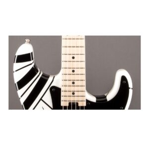 EVH Striped Series Stratocaster Electric Guitar - White with Black Stripes