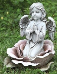 joseph's studio by roman, 11" h angel kneeling in a rose garden statue, outdoor décor