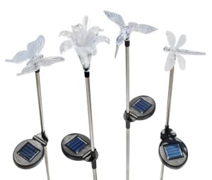 solaration kb1041 solar stake flower, hummingbird, butterfly and dragonfly garden stake lights, four pieces set