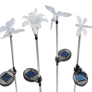 Solaration KB1041 Solar Stake Flower, Hummingbird, Butterfly and Dragonfly Garden Stake Lights, Four Pieces Set