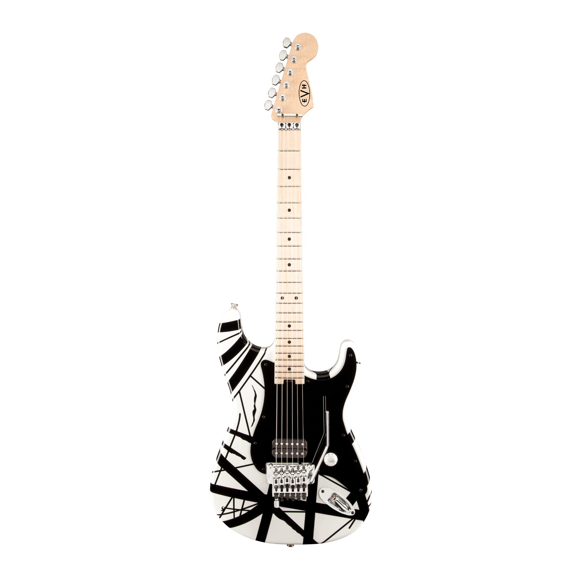 EVH Striped Series Stratocaster Electric Guitar - White with Black Stripes