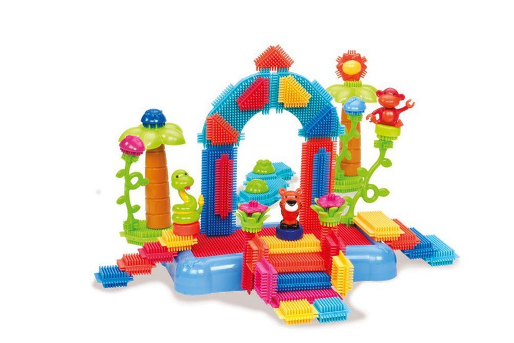 Battat- Bristle Blocks- STEM Interlocking Building Blocks- 58 pc Playset- Reusable Storage Bucket- Developmental Toys for Toddlers & Kids- Jungle Adventure- 2 Years +