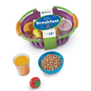 learning resources new sprouts breakfast foods basket - 16 pieces, ages 18+ months pretend play food for toddlers, toddler kitchen toys, preschool learning toys