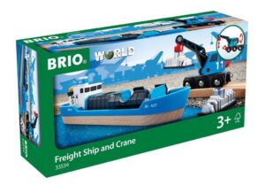 brio world - 33534 container ship and crane wagon | premium 4-piece kids train set toy | enhances motor skills & creativity | compatible with all toys | ideal for toddlers age 3+