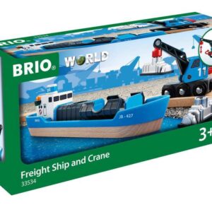 BRIO World - 33534 Container Ship and Crane Wagon | Premium 4-Piece Kids Train Set Toy | Enhances Motor Skills & Creativity | Compatible with All Toys | Ideal for Toddlers Age 3+