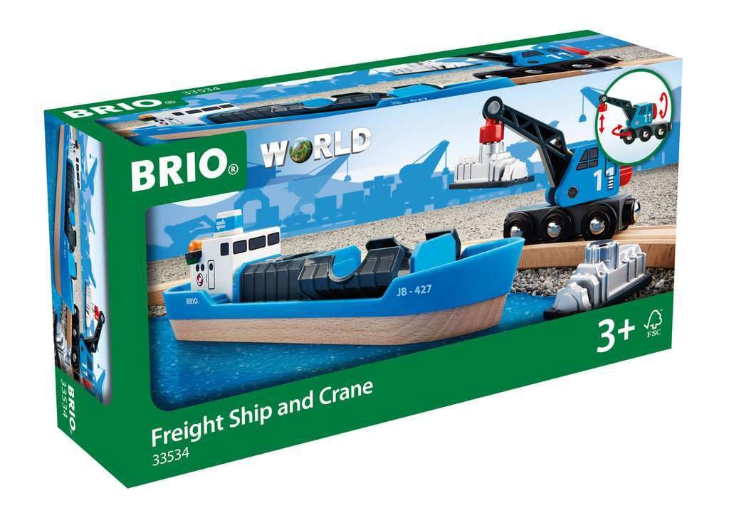 BRIO World - 33534 Container Ship and Crane Wagon | Premium 4-Piece Kids Train Set Toy | Enhances Motor Skills & Creativity | Compatible with All Toys | Ideal for Toddlers Age 3+