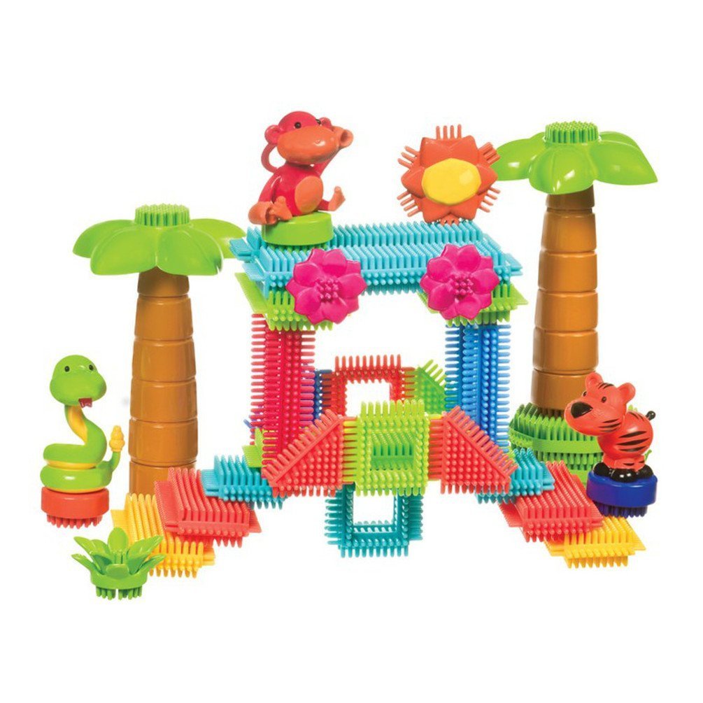 Battat- Bristle Blocks- STEM Interlocking Building Blocks- 58 pc Playset- Reusable Storage Bucket- Developmental Toys for Toddlers & Kids- Jungle Adventure- 2 Years +