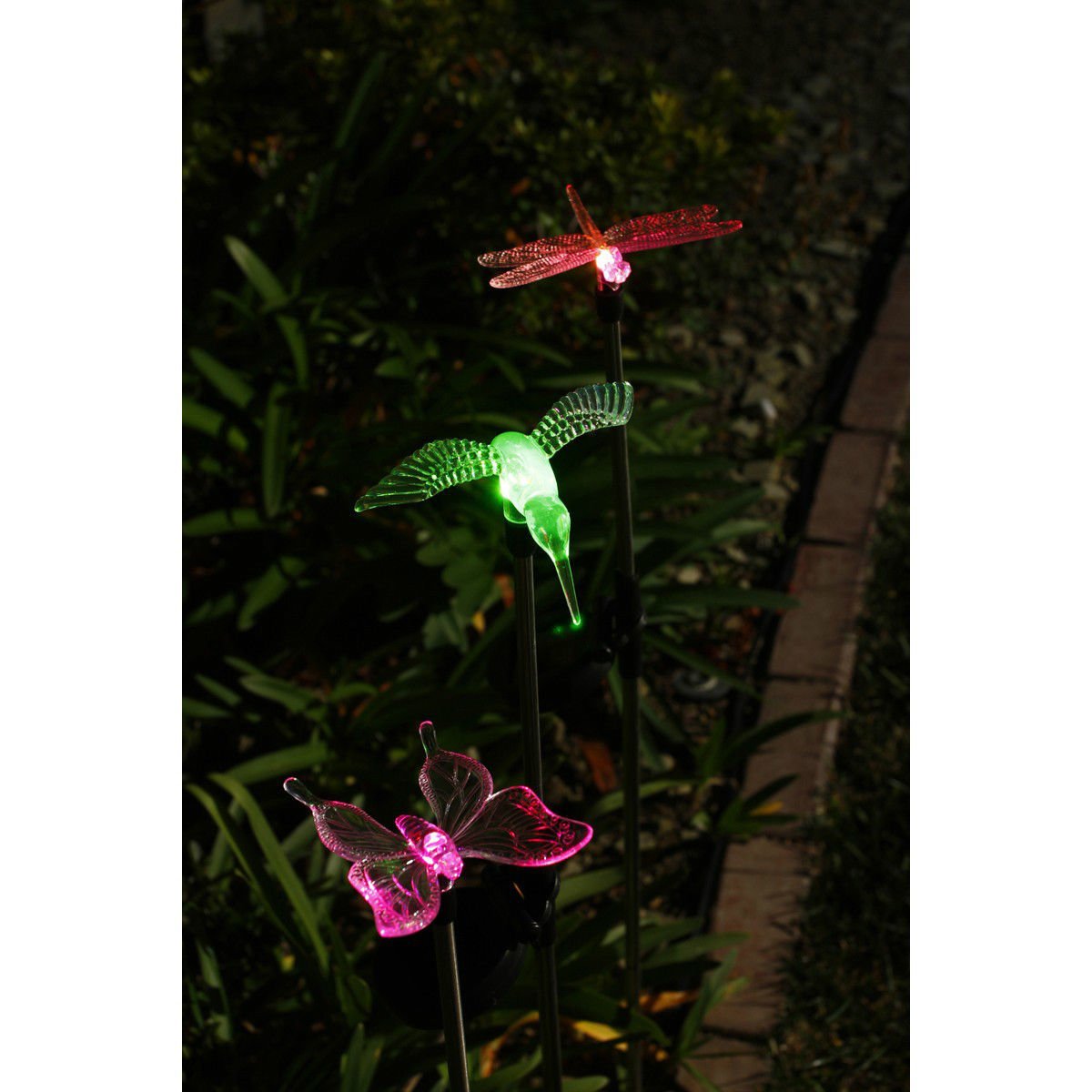 Solaration KB1041 Solar Stake Flower, Hummingbird, Butterfly and Dragonfly Garden Stake Lights, Four Pieces Set