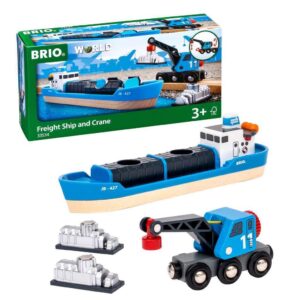 BRIO World - 33534 Container Ship and Crane Wagon | Premium 4-Piece Kids Train Set Toy | Enhances Motor Skills & Creativity | Compatible with All Toys | Ideal for Toddlers Age 3+