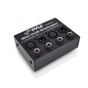 pyle compact mini hum eliminator box - 2 channel passive ground loop isolator, noise filter,ac buzz destroyer, hum killer w/ 1/4" trs phone,xlr input/output, uses 1:1 isolation transformer