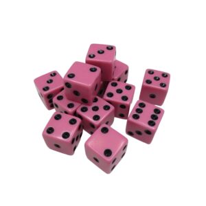 1 dozen pink dice with black dots - perfect for bunco! 16mm square - excellent quality - organza storage bag included - bunco party supplies - casino party supplies