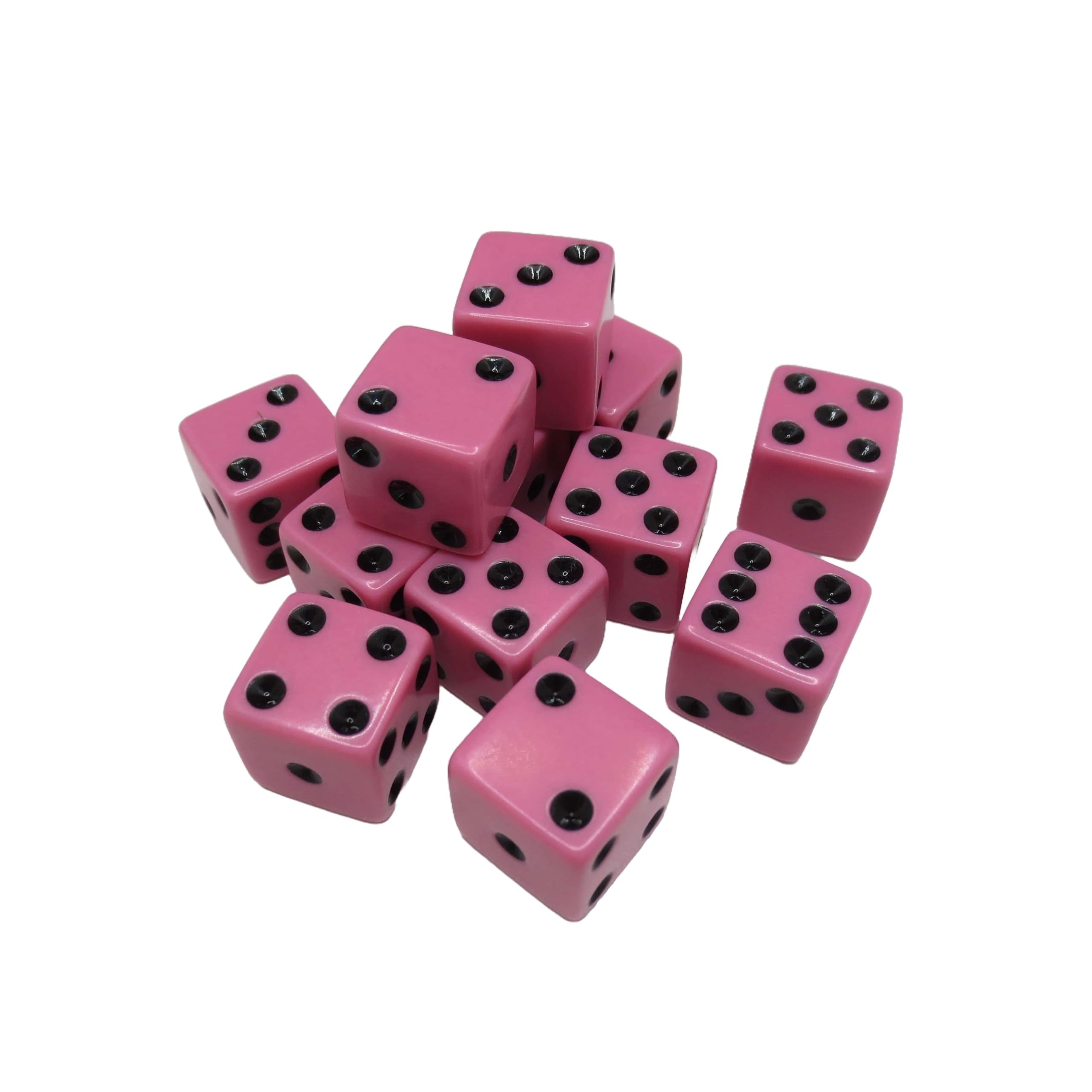 1 Dozen Pink Dice with Black Dots - Perfect for Bunco! 16mm Square - Excellent Quality - Organza Storage Bag Included - Bunco Party Supplies - Casino Party Supplies