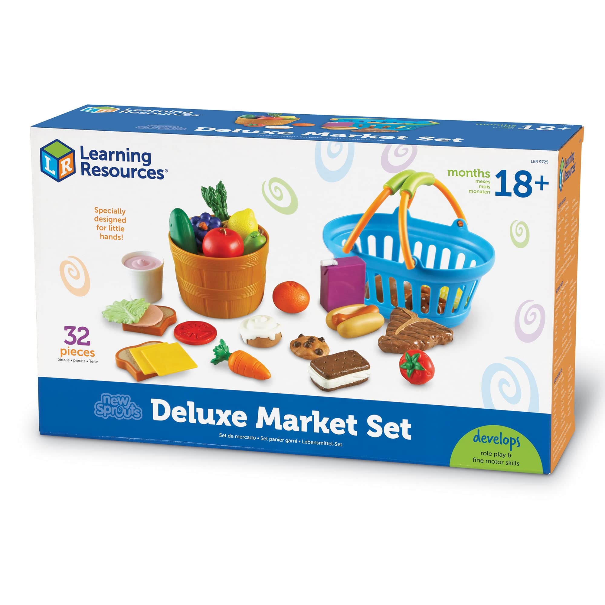 Learning Resources New Sprouts Deluxe Market Set - 32 Pieces, Ages 18+ Months Pretend Play Food for Toddlers, Preschool Learning Toys, Kitchen Play Toys for Kids