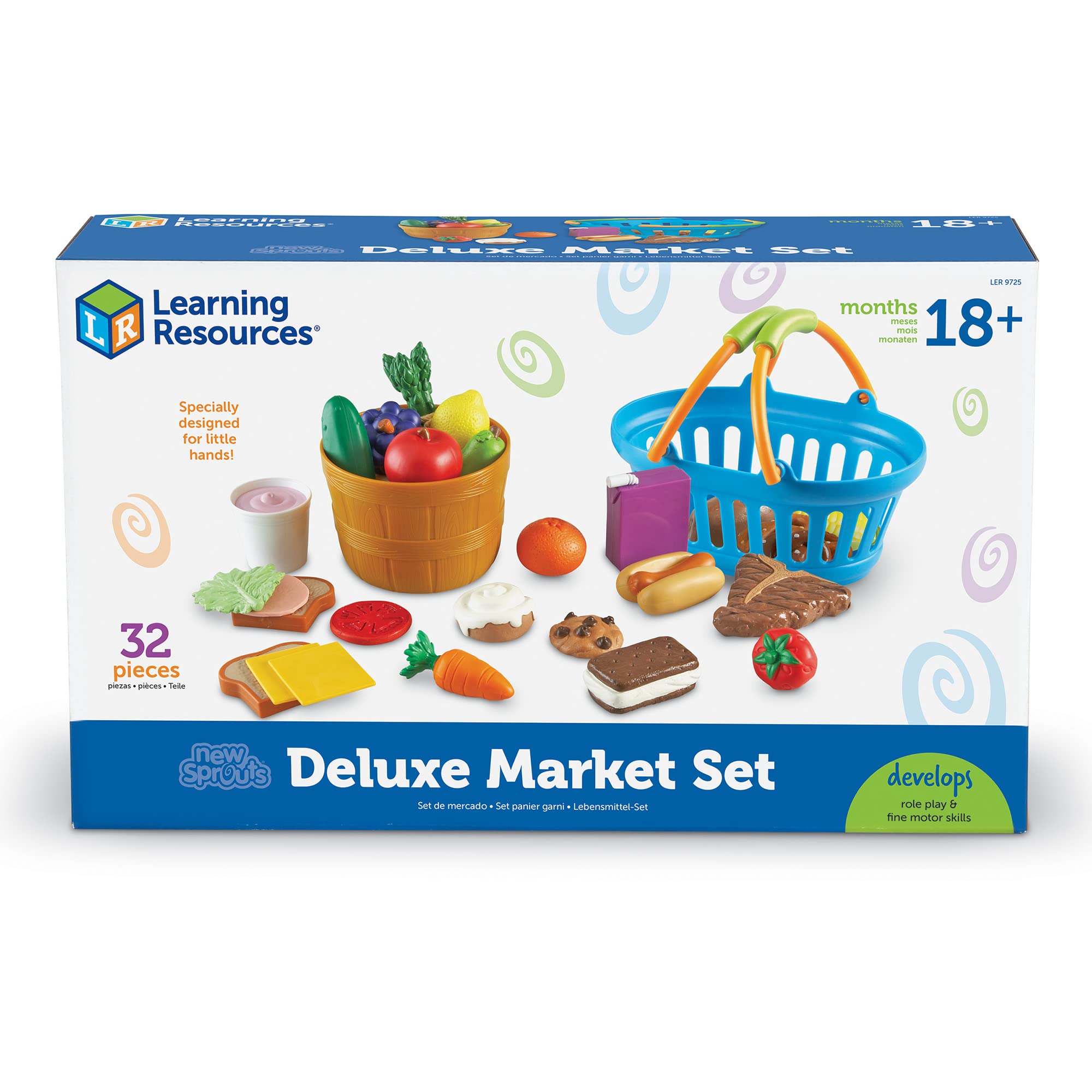 Learning Resources New Sprouts Deluxe Market Set - 32 Pieces, Ages 18+ Months Pretend Play Food for Toddlers, Preschool Learning Toys, Kitchen Play Toys for Kids