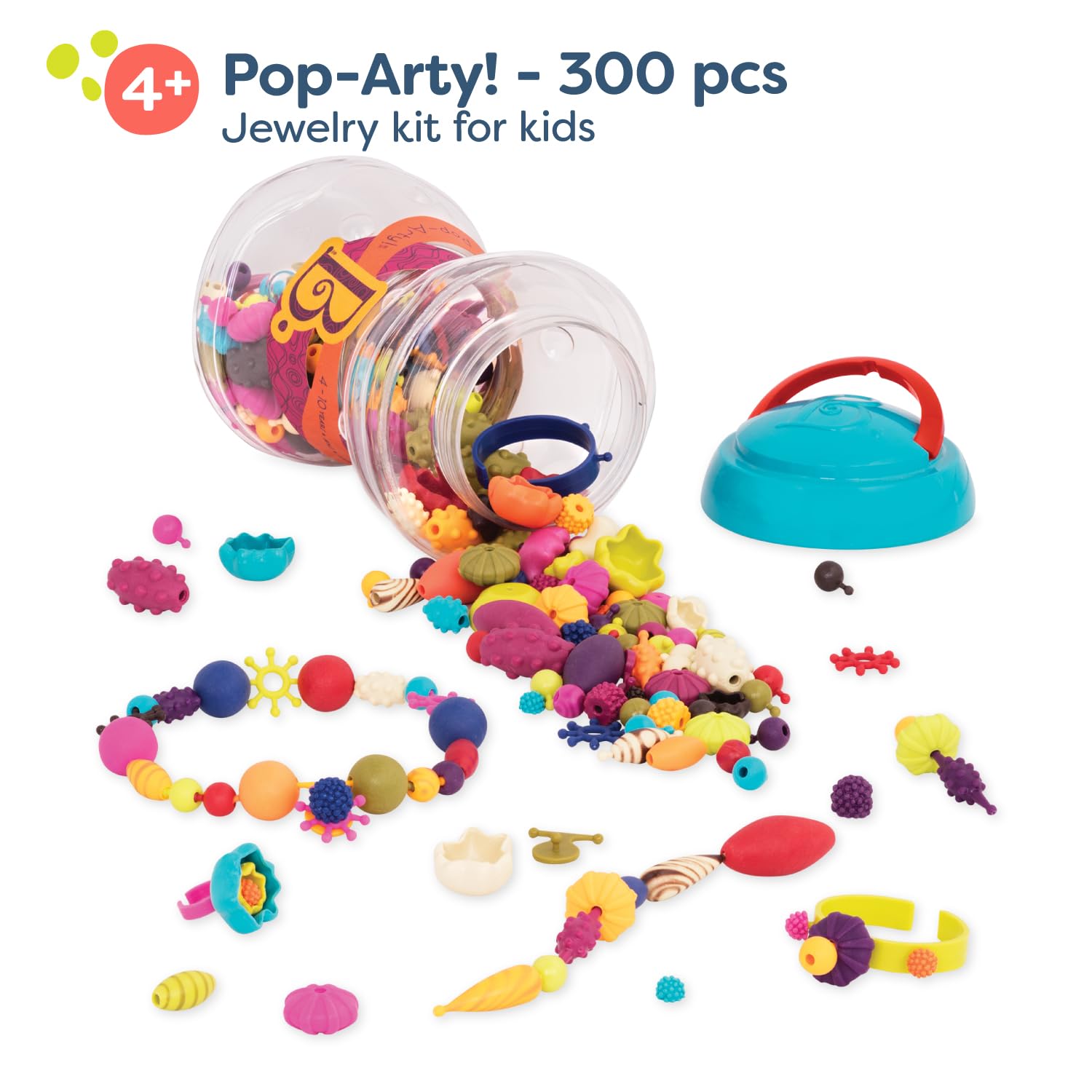 B. toys – Pop Arty! 300 Pcs- Jewlery Making Kit- Creative Pop Snap Bead Set for Kids –DIY Craft Jewelry Making Kit –Necklaces, Rings, Bracelets – 4 Years +