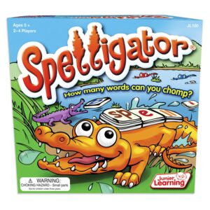 junior learning spelligator word building game, ages 5-9, phonemic awareness, 75 letter tiles