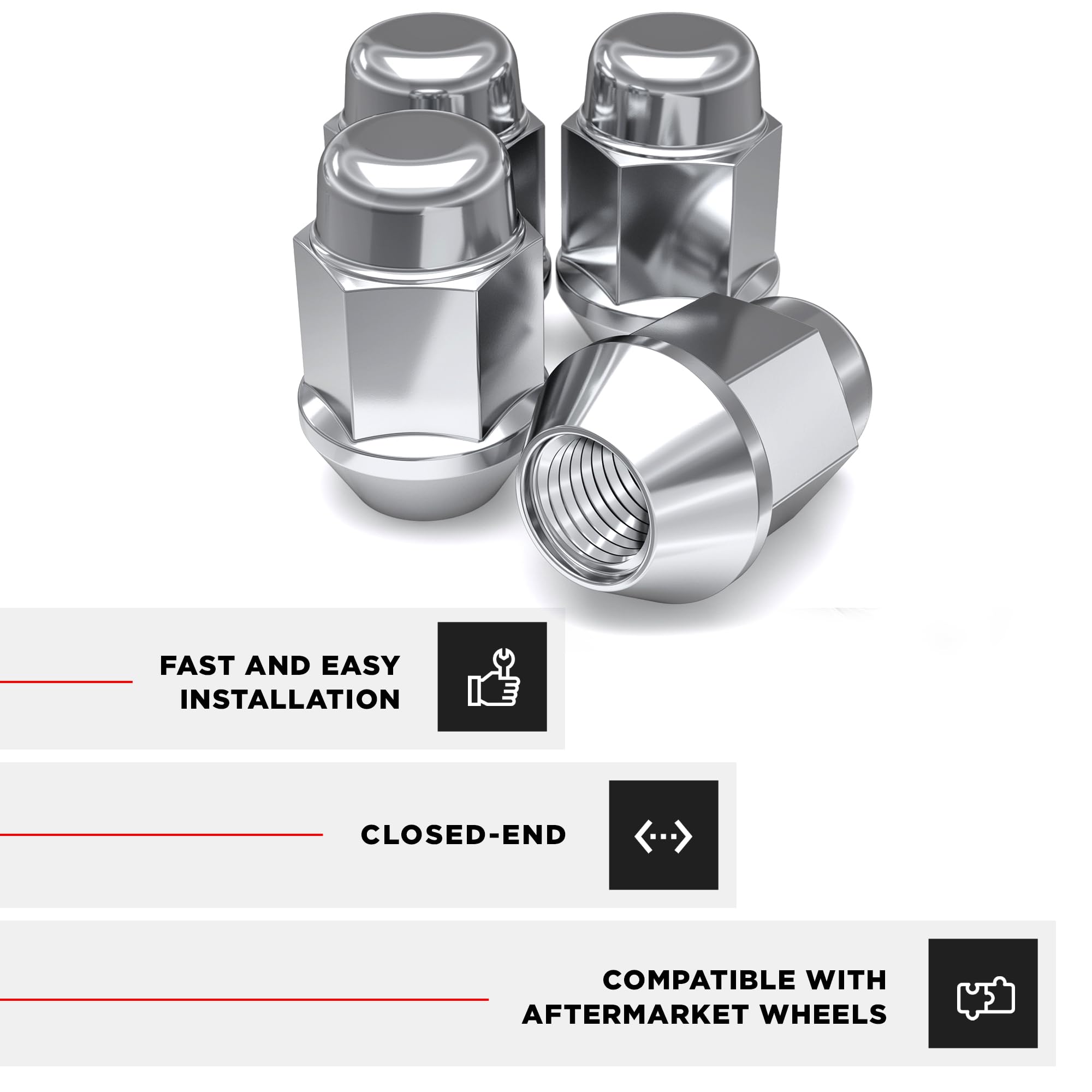 White Knight M12x1.50 Bulge Acorn Lug Nuts for Selective Aftermarket and Factory Wheels, Easy to Install, Durable Carbon Steel with Stylish Triple Layered Chrome Finish - 1707S-4AM (4 Pack)