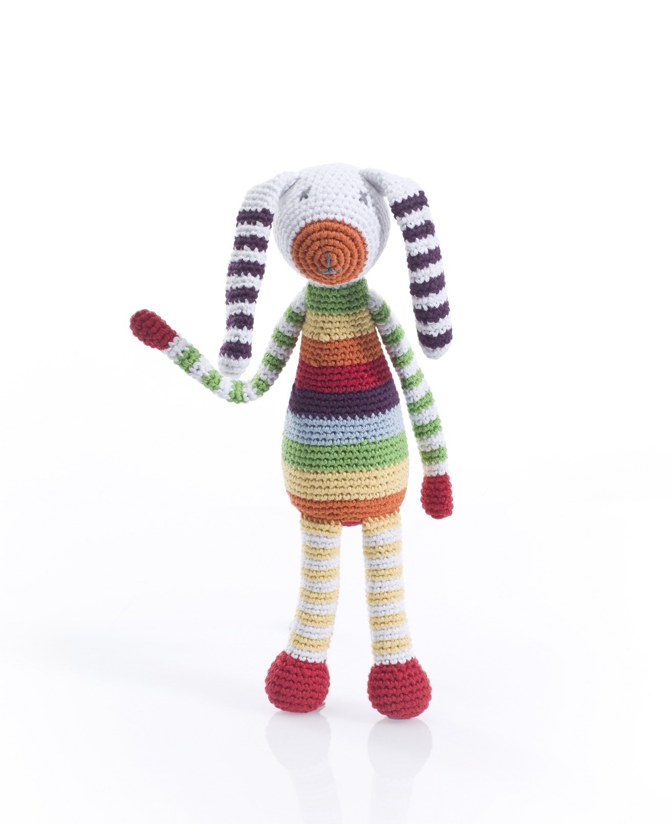 Pebble | Handmade Bunny Rattle - Rainbow Striped | Crochet | Fair Trade | Pretend | Imaginative Play | Machine Washable