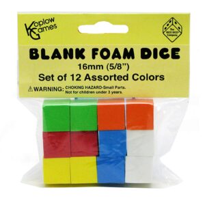 koplow games assorted foam blank dice, 16mm