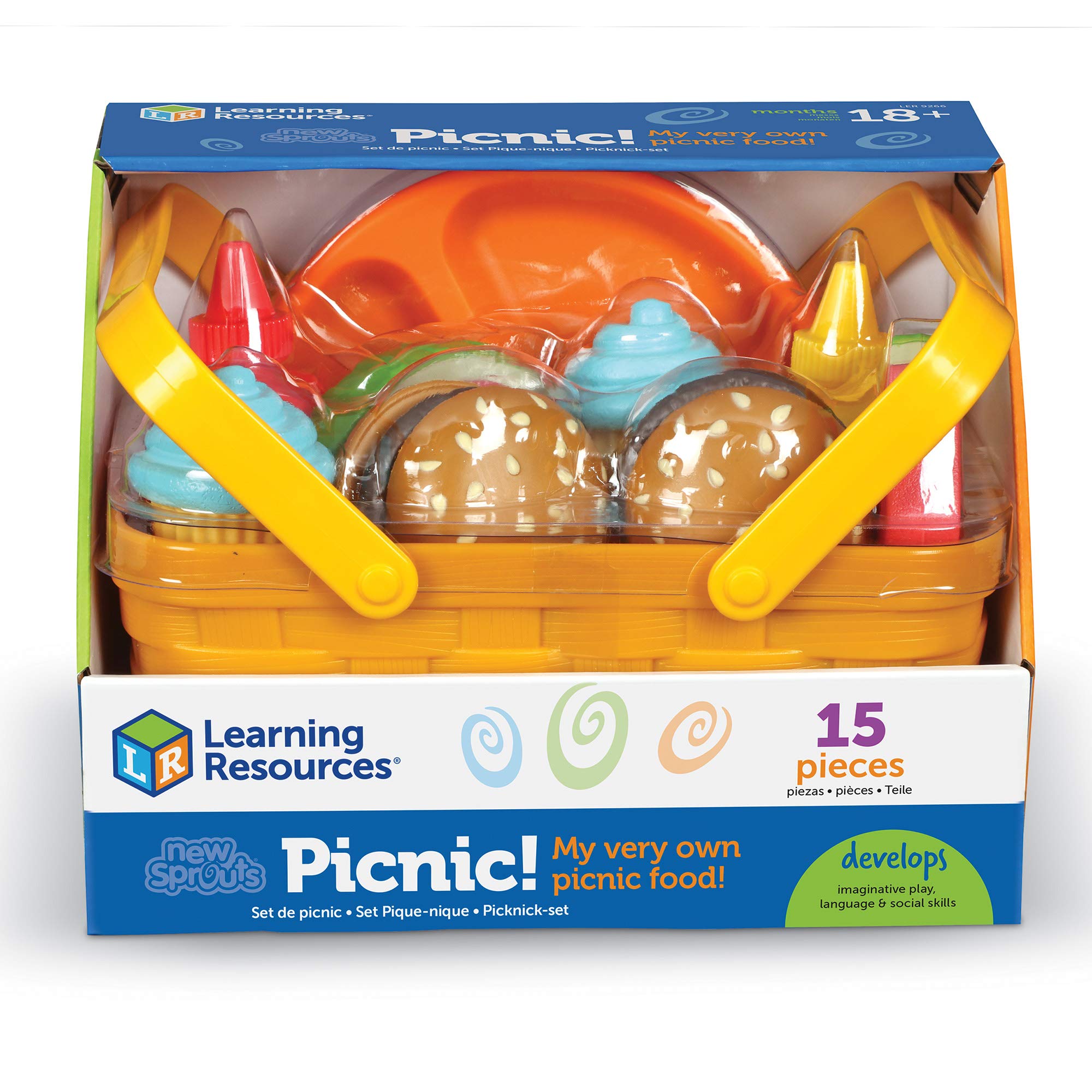 Learning Resources New Sprouts Picnic Set - 15 Pieces, Ages 18+ months, Pretend Play Food for Toddlers, Kitchen Play Toys for Kids