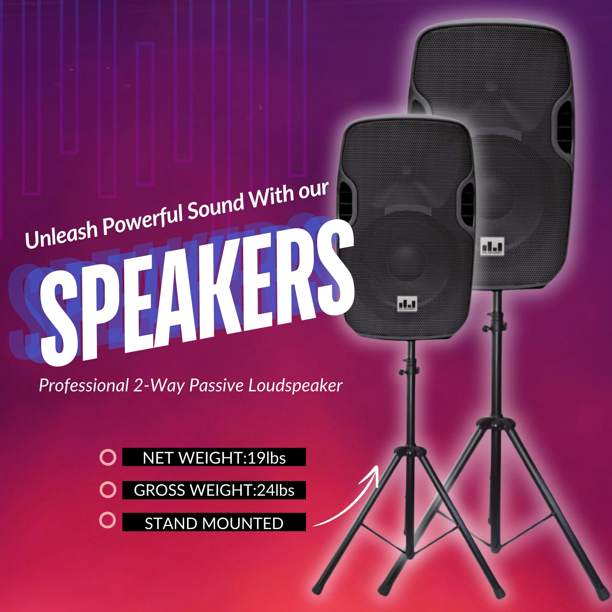 MUSYSIC Portable PA System with Wireless Microphone and Speakers – 6 Ch Audio Mixer with Built-in 2000W Amp & Wireless UHF Microphone System, Multiple Inputs, Complete w/Stands - 10" Speaker 800W