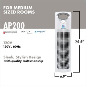 ENVION Medium to Large Room Quiet Operating Filter HEPA Air Purifier with 3 Fan Speeds, Ionizer, LED Display, & Built In Handle, White