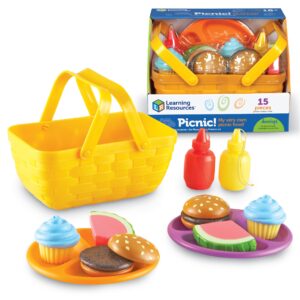 learning resources new sprouts picnic set - 15 pieces, ages 18+ months, pretend play food for toddlers, kitchen play toys for kids