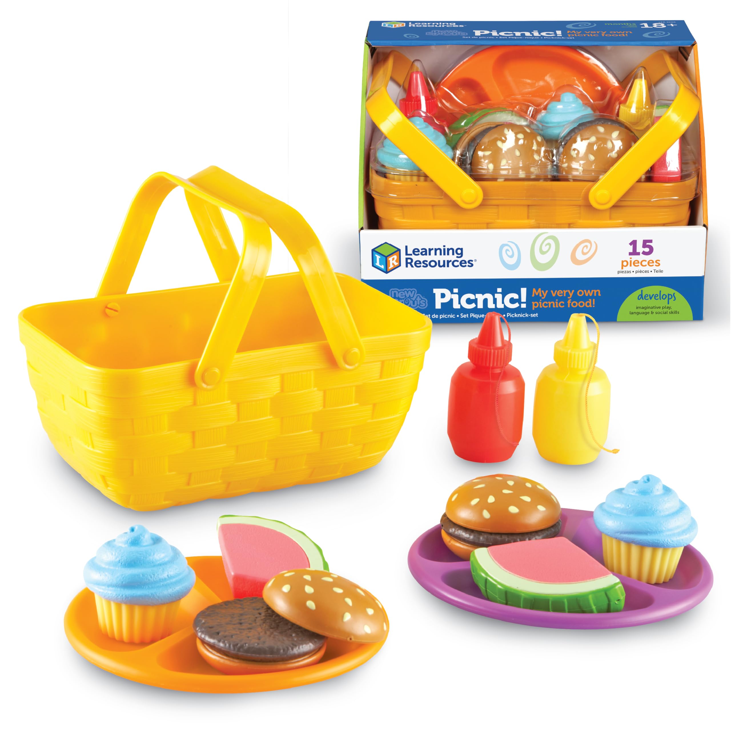 Learning Resources New Sprouts Picnic Set - 15 Pieces, Ages 18+ months, Pretend Play Food for Toddlers, Kitchen Play Toys for Kids