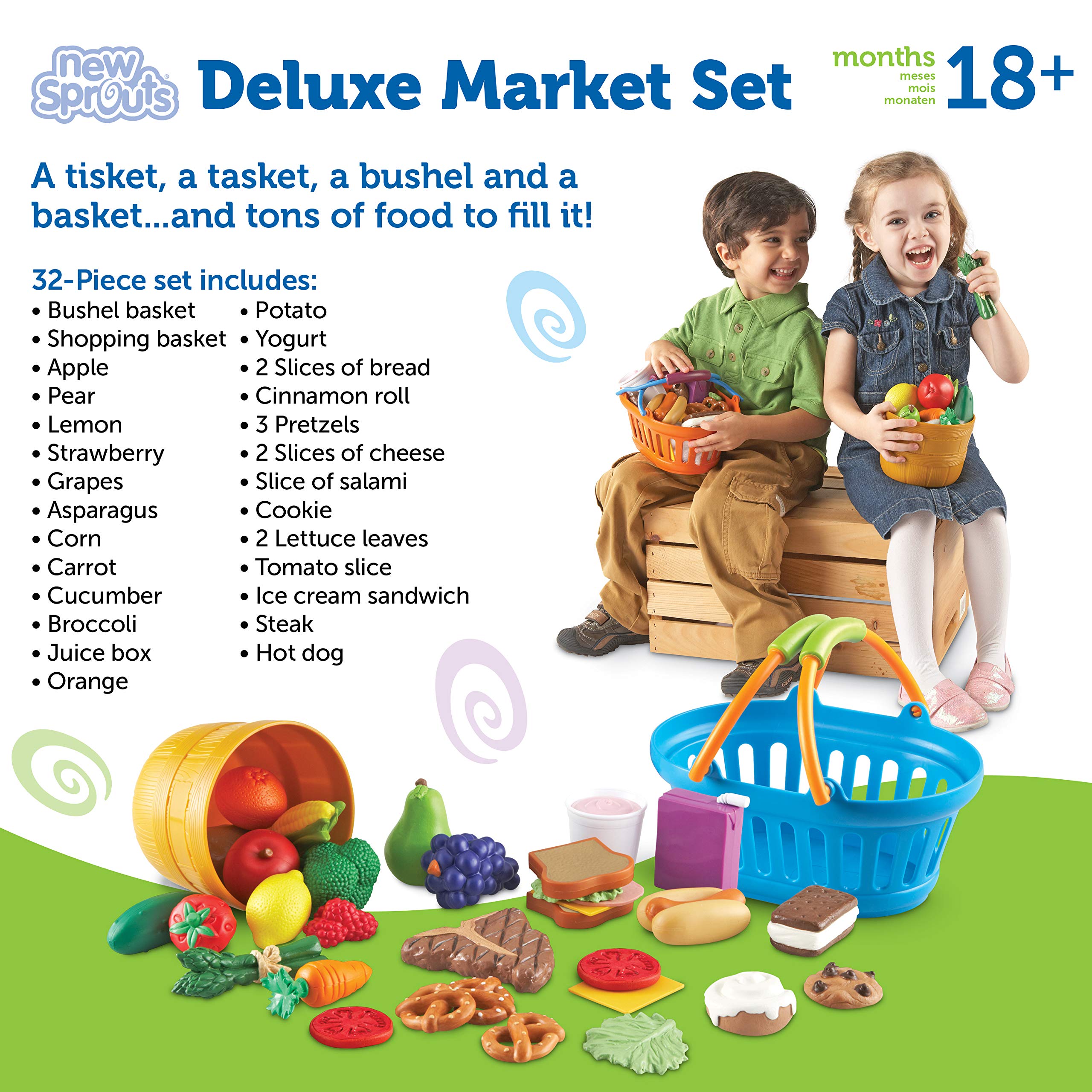 Learning Resources New Sprouts Deluxe Market Set - 32 Pieces, Ages 18+ Months Pretend Play Food for Toddlers, Preschool Learning Toys, Kitchen Play Toys for Kids