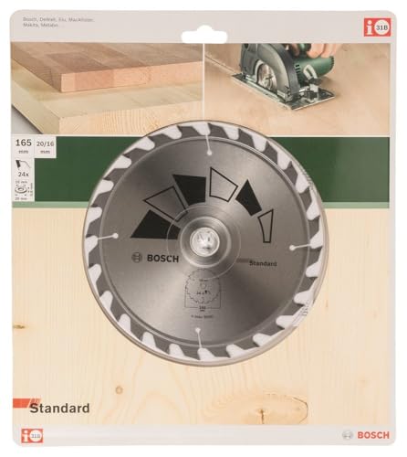 Bosch 2609256 B55 Standard Carbide Circular Saw Blade with 24 Teeth – 165 mm in Diameter – 20 mm Bore (16 mm with Reduction Ring) – 1.6 mm Cutting Width