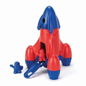 green toys rocket with 2 astronauts toy vehicle playset, blue/red