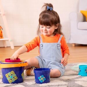 B. toys- Stacking Buckets – 10 pcs – Sort & Stack Colorful Nesting Cups – Bath & Backyard – Stackable Learning Toy – Toddler, Kids –Bazillion Buckets- 18 months +