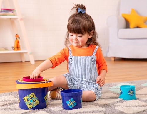 B. toys- Stacking Buckets – 10 pcs – Sort & Stack Colorful Nesting Cups – Bath & Backyard – Stackable Learning Toy – Toddler, Kids –Bazillion Buckets- 18 months +