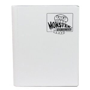 monster 4 pocket trading card binder - matte white album, anti-theft & anti-drop tcg protection w side loading padded pockets, double sided, holds 160 cards, for sports, gaming, kpop, christmas gift