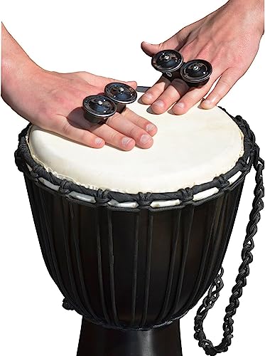 Meinl Percussion Finger Jingle Tambourine for Cajons, Bongos, Djembes, Congas and Hand Drums — NOT Made in China — Aluminum, 2 Year Warranty, FJS1A-BK