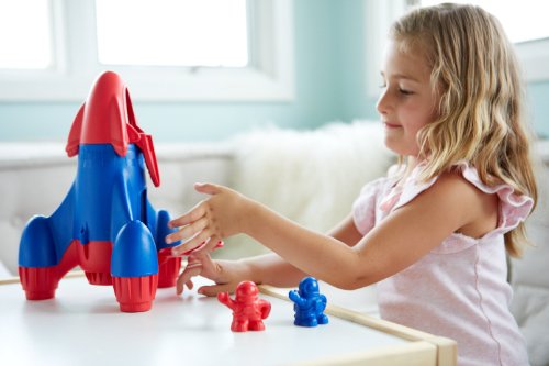 Green Toys Rocket, Red/Blue - 4 Piece Pretend Play, Motor Skills, Kids Toy Vehicle Playset. No BPA, phthalates, PVC. Dishwasher Safe, Recycled Plastic, Made in USA.