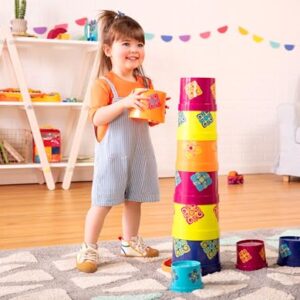 B. toys- Stacking Buckets – 10 pcs – Sort & Stack Colorful Nesting Cups – Bath & Backyard – Stackable Learning Toy – Toddler, Kids –Bazillion Buckets- 18 months +