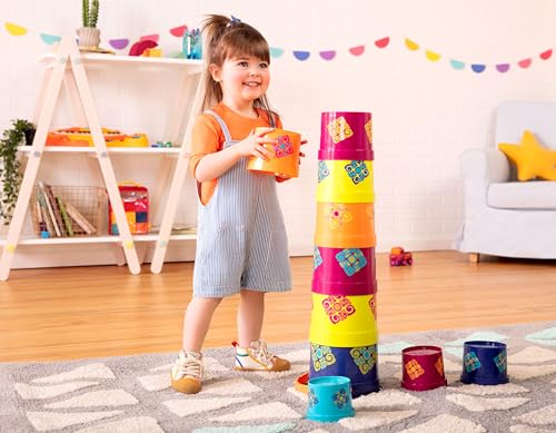 B. toys- Stacking Buckets – 10 pcs – Sort & Stack Colorful Nesting Cups – Bath & Backyard – Stackable Learning Toy – Toddler, Kids –Bazillion Buckets- 18 months +