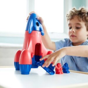 Green Toys Rocket, Red/Blue - 4 Piece Pretend Play, Motor Skills, Kids Toy Vehicle Playset. No BPA, phthalates, PVC. Dishwasher Safe, Recycled Plastic, Made in USA.