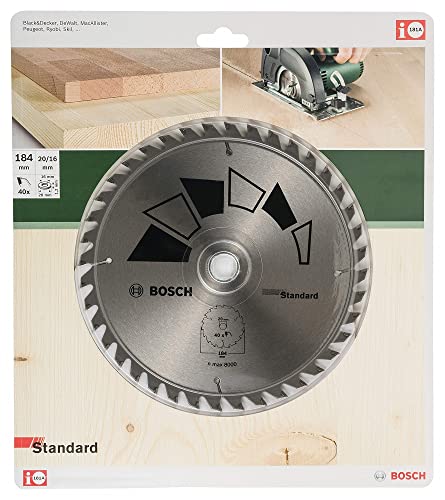 Bosch 2609256 B56 Standard Carbide Circular Saw Blade with 40 Teeth – 184 mm in Diameter – 20 mm Bore (2.2 mm with Reduction Ring) – 1.6 mm Cutting Width