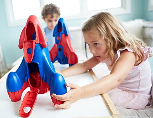 Green Toys Rocket, Red/Blue - 4 Piece Pretend Play, Motor Skills, Kids Toy Vehicle Playset. No BPA, phthalates, PVC. Dishwasher Safe, Recycled Plastic, Made in USA.