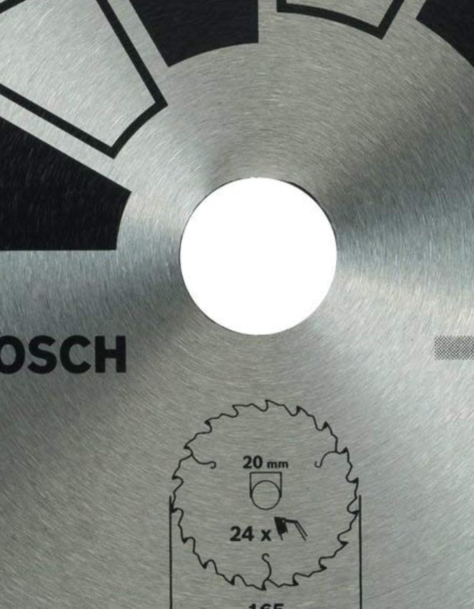 Bosch 2609256 B55 Standard Carbide Circular Saw Blade with 24 Teeth – 165 mm in Diameter – 20 mm Bore (16 mm with Reduction Ring) – 1.6 mm Cutting Width