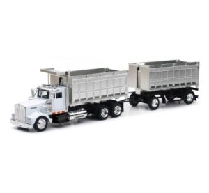 kenworth w900 double dump truck with trailer in red and chrome, cab is die-cast metal, balance is high impact plastic,unisex-children