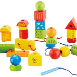 Hape String Shapes Wooden Toy Blocks in 32 Pieces, 3+ Years, Water Based Paint, String