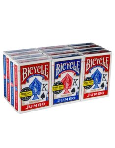 bicycle poker standard size jumbo face index playing cards, blue/red, 12 piece