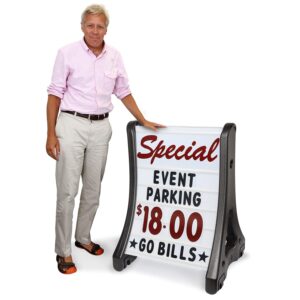 SmartSign 24"x36" Changeable Message Sign Board Sidewalk Sign, Deluxe Portable A-Frame Sign & Letter Kit for Outdoor, Business, Large Black Standing Frame with Wheels, USA-Made