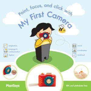 PlanToys My First Camera Toddler Toys with Adjustable Kaleidoscope Lens and Clickable Shutter, Sustainably-Made with Non Toxic Materials for Safe Pretend Play