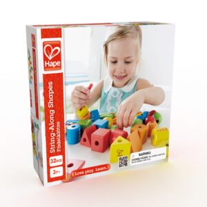 Hape String Shapes Wooden Toy Blocks in 32 Pieces, 3+ Years, Water Based Paint, String