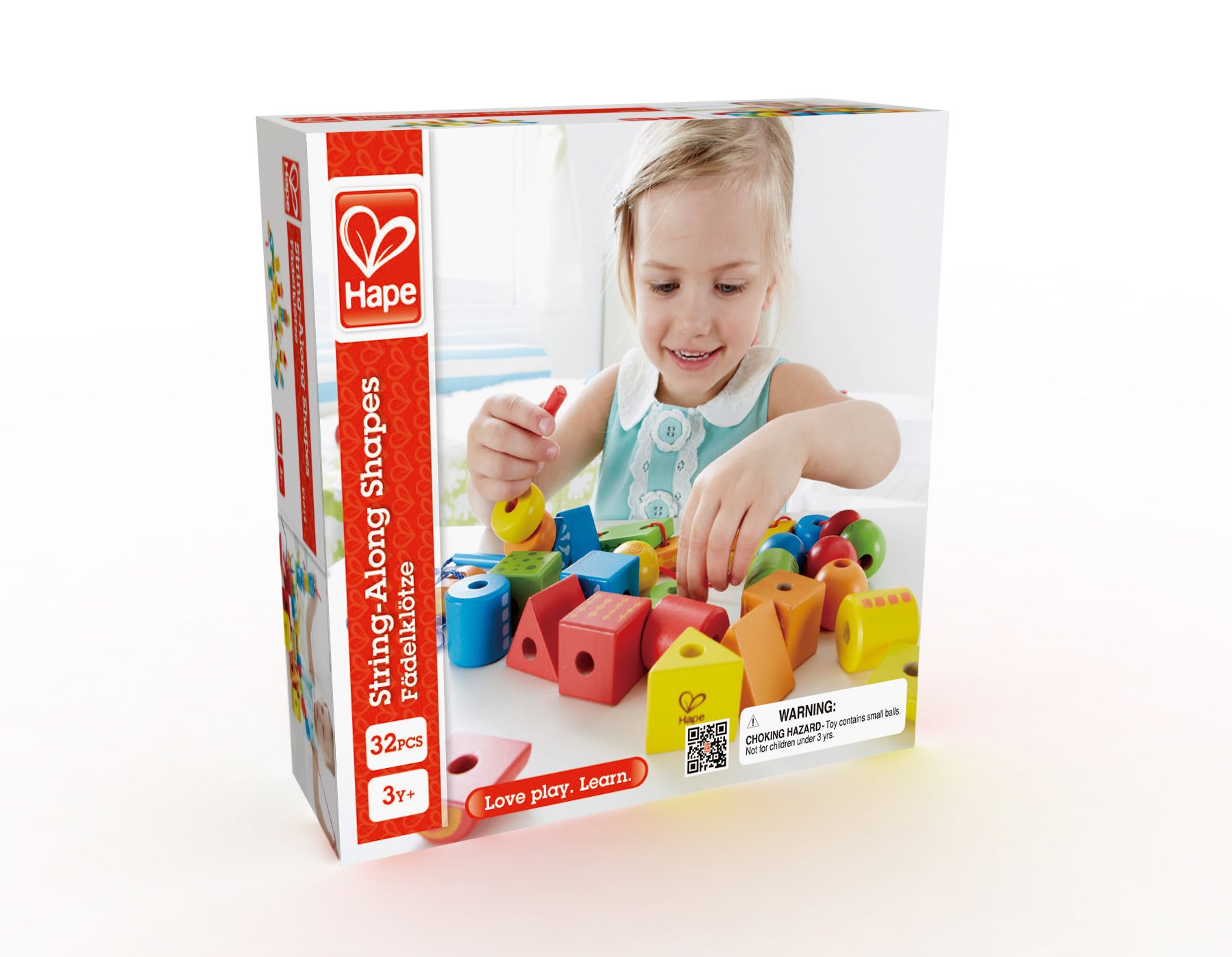 Hape String Shapes Wooden Toy Blocks in 32 Pieces, 3+ Years, Water Based Paint, String