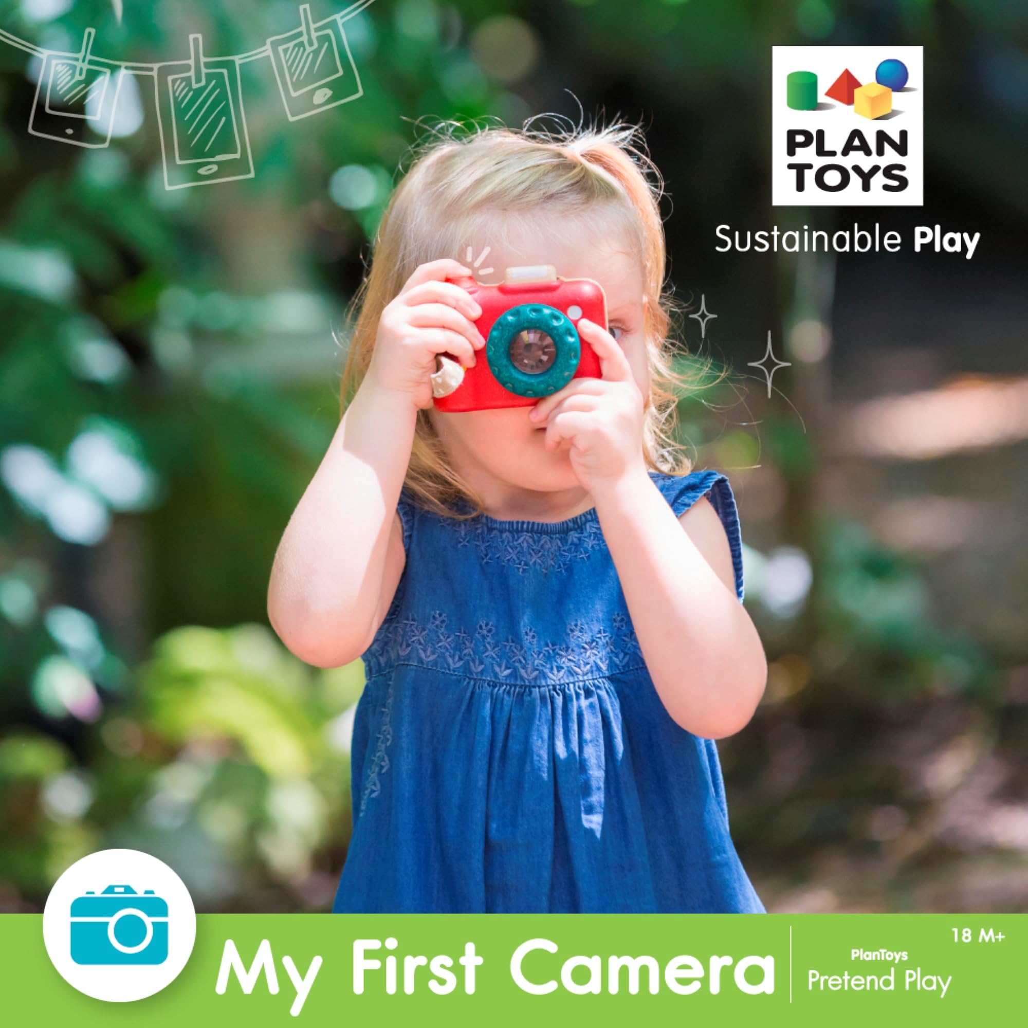 PlanToys My First Camera Toddler Toys with Adjustable Kaleidoscope Lens and Clickable Shutter, Sustainably-Made with Non Toxic Materials for Safe Pretend Play